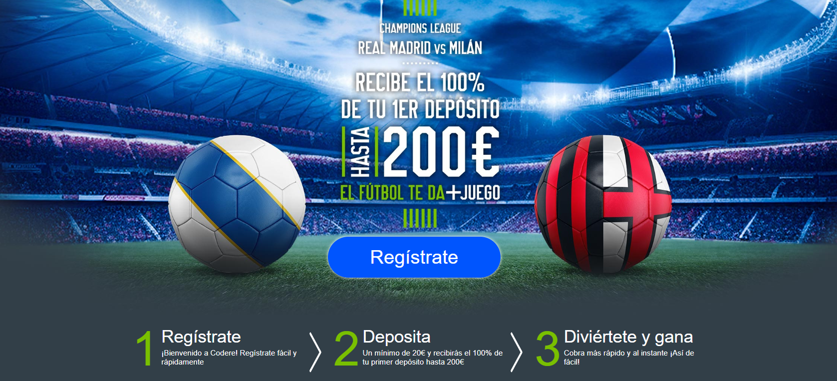 ¡Apuesta al Real Madrid vs Milan en Codere y consigue hasta 200€ extra!